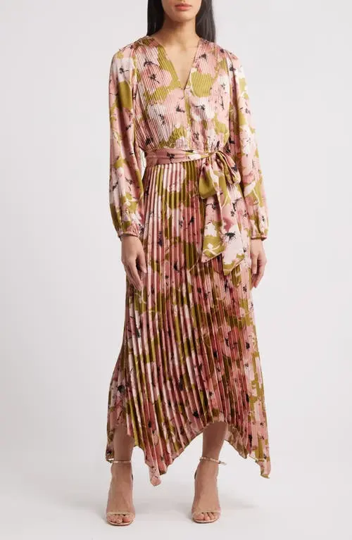 blue dress for baby girl böhme Asymmetrical Pleated Maxi Dress in Gold