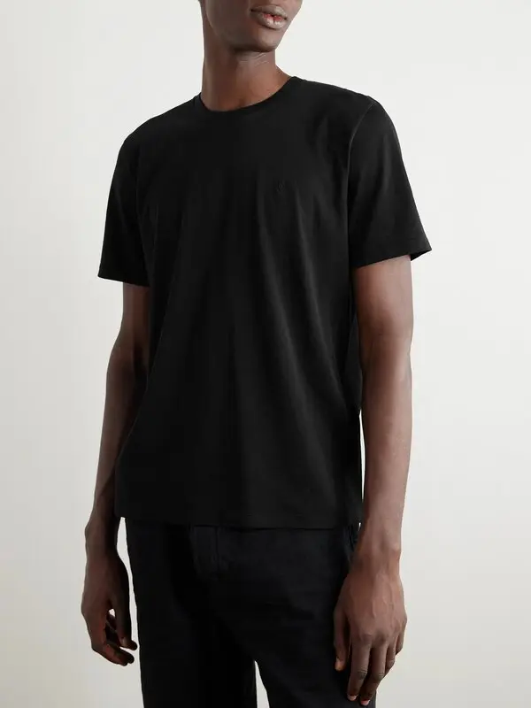 Saint Laurent Logo-embroidered Cotton-jersey T-shirt - Black