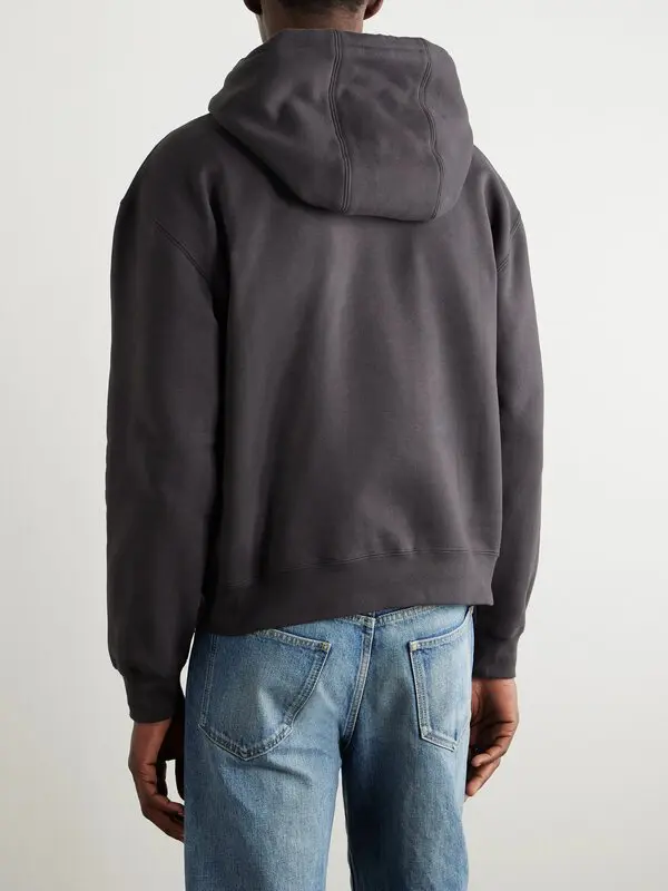 Saint Laurent Logo-embroidered Cotton-jersey Hoodie - Gray