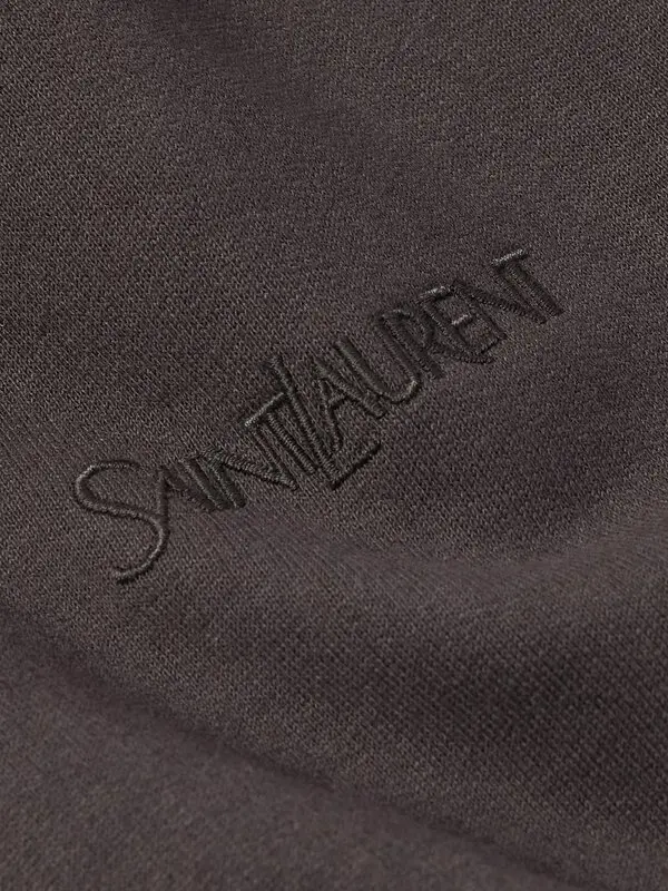 Saint Laurent Logo-embroidered Cotton-jersey Hoodie - Gray