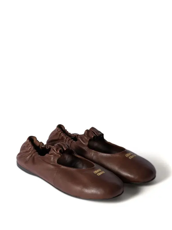 Miu Miu Leather Ballet Flats - Brown