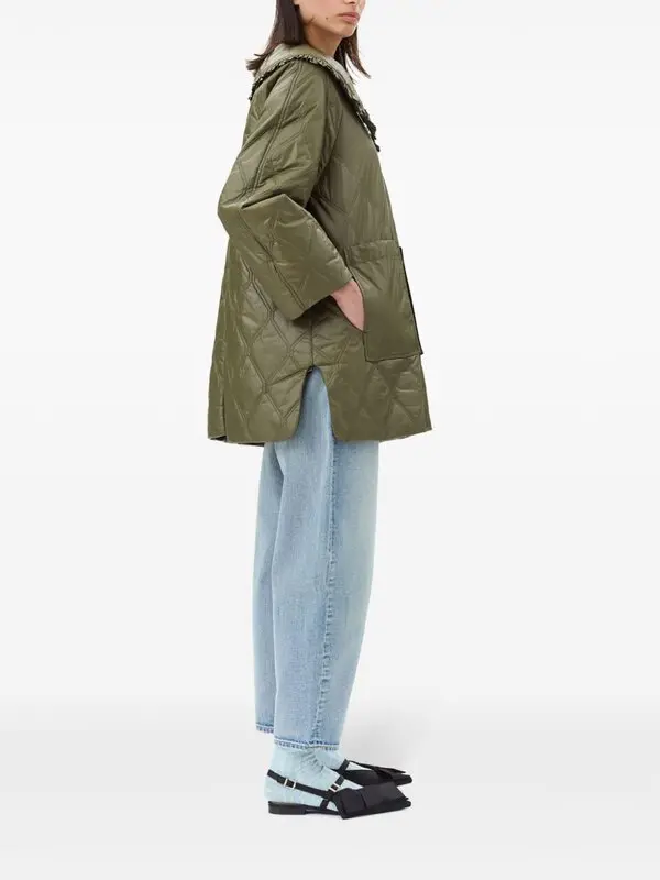 GANNI Quilted Zipped Puffer Jacket - Green