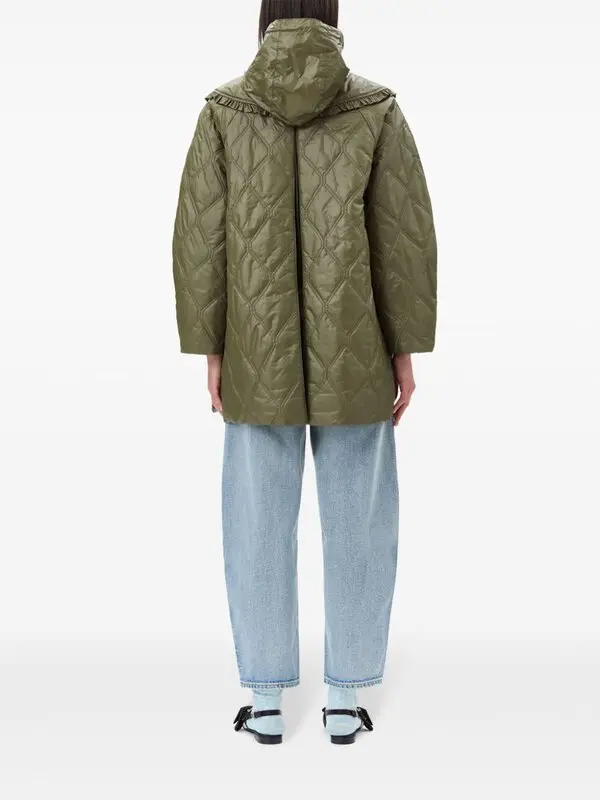 GANNI Quilted Zipped Puffer Jacket - Green