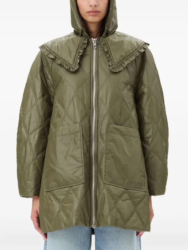 GANNI Quilted Zipped Puffer Jacket - Green