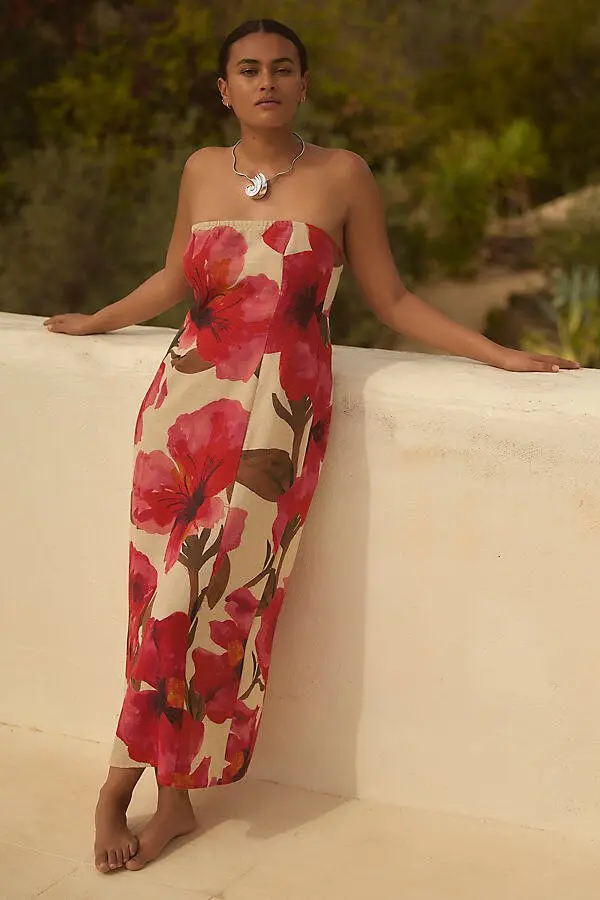 anthropologie linen dress Farm Rio x Blend Drop-Waist Maxi Sundress L NWT Parrot linen blend Anthropologie The Aliza Linen Maxi
