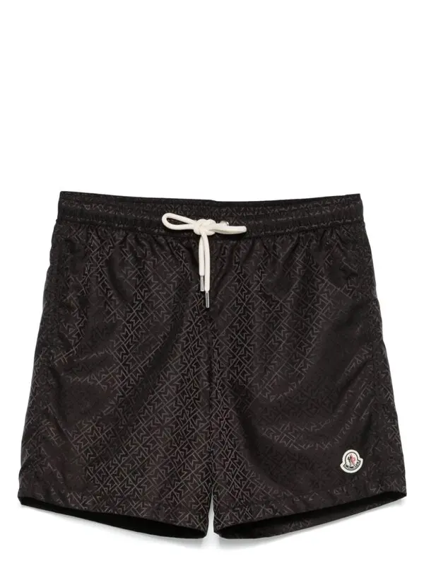 Moncler Monogram-jacquard Swim Shorts - Black