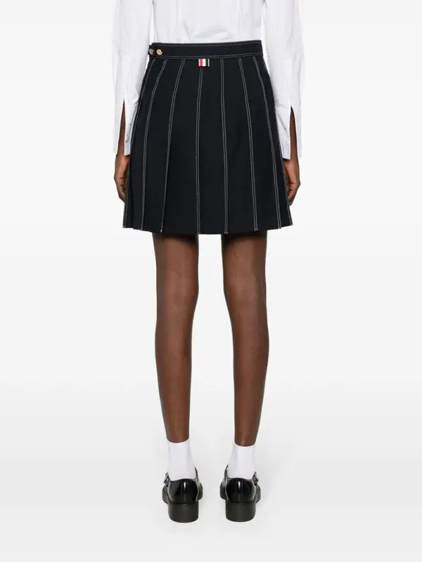 Thom Browne Striped Pleated Wool Miniskirt
