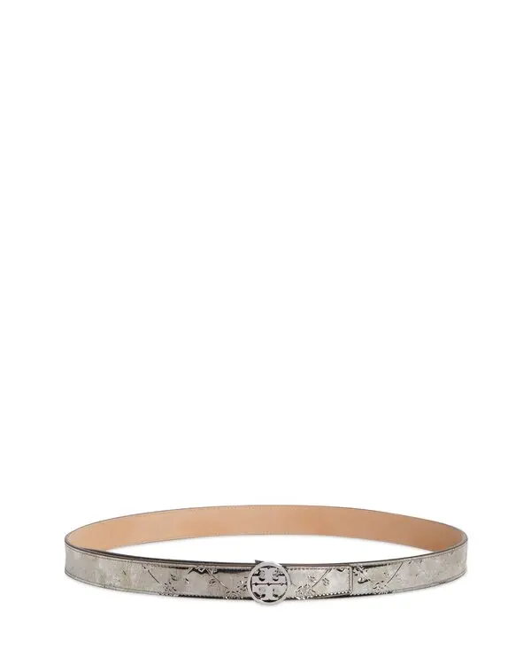 Tory Burch Miller Floral Embossed Logo Leather Belt In  display picture 1