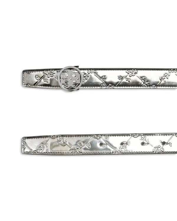 Tory Burch Miller Floral Embossed Logo Leather Belt In 