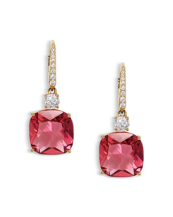 Nadri Soleil Cushion Drop Earrings - Gold/pink
