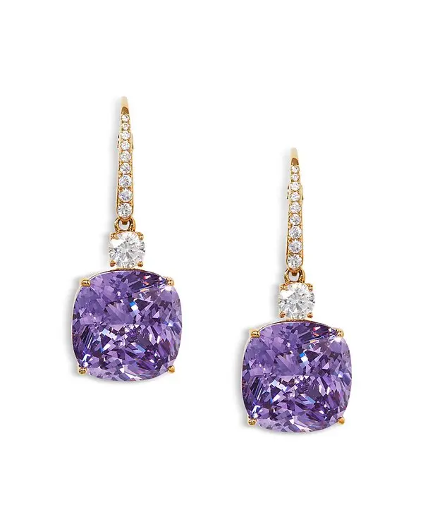 Nadri Soleil Cushion Drop Earrings - Gold/purple