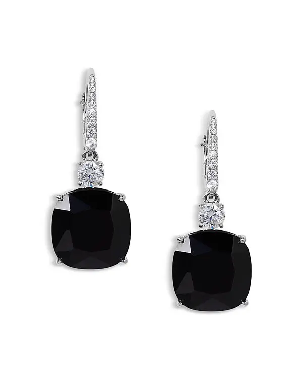 Nadri Soleil Cushion Drop Earrings - Silver/black