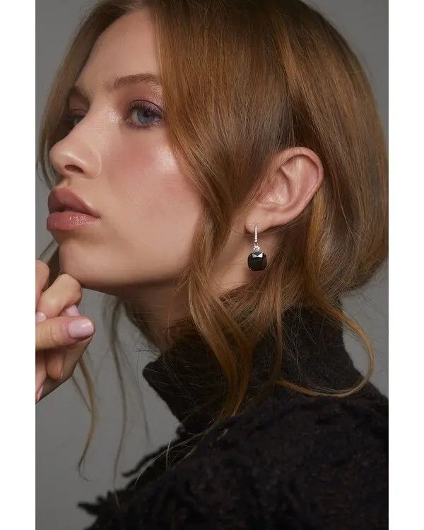 Nadri Soleil Cushion Drop Earrings - Silver/black