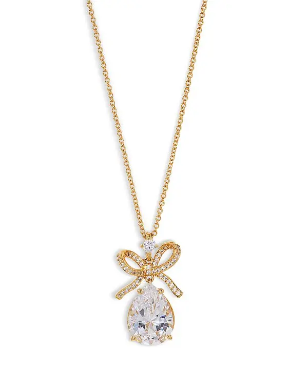 Nadri Macaron Cubic Zirconia Pear Bow Pendant Necklace - Gold