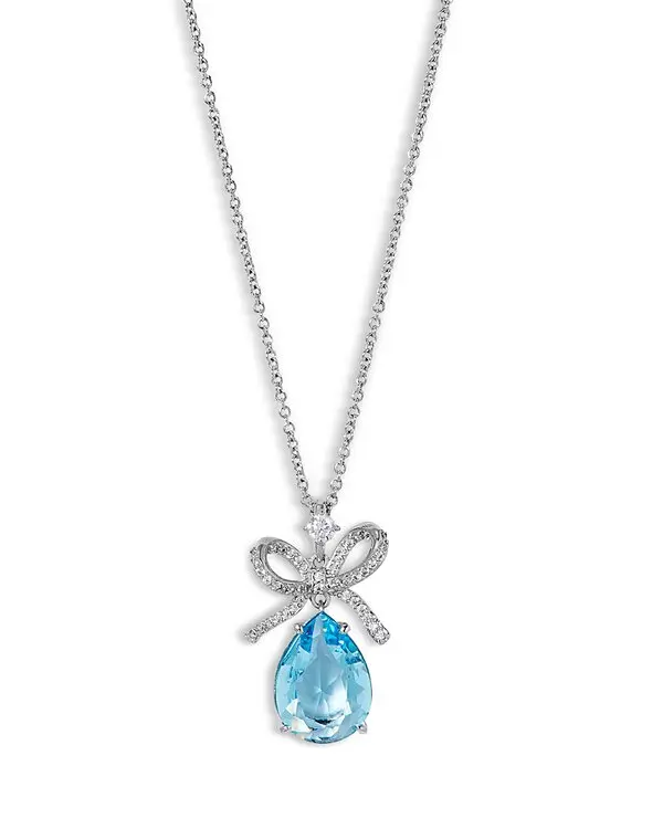 Nadri Macaron Cubic Zirconia Pear Bow Pendant Necklace - Silver/blue