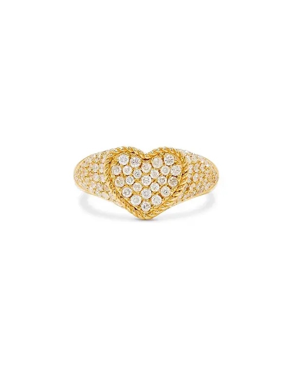 Yvonne Léon 9k Yellow Grey Diamond Pave Heart Signet Ring - Gold