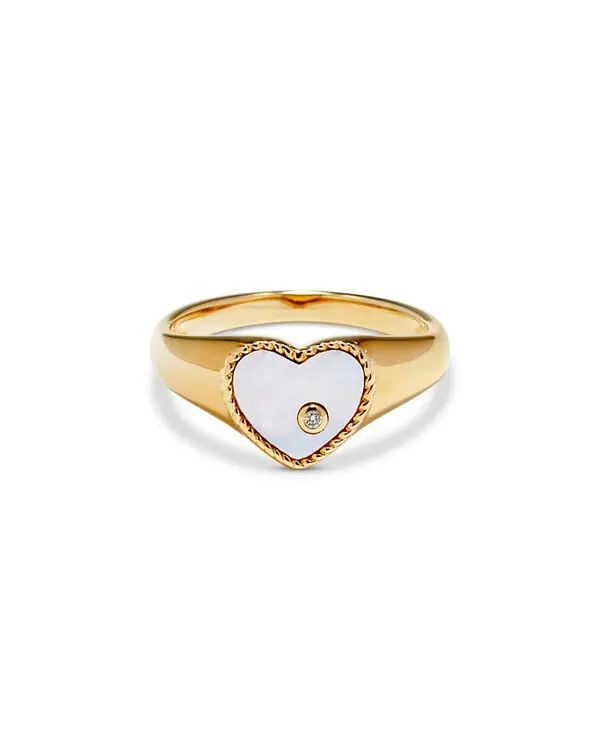 Yvonne Léon Diamond & Mother Of Pearl Heart Signet Ring - White/gold