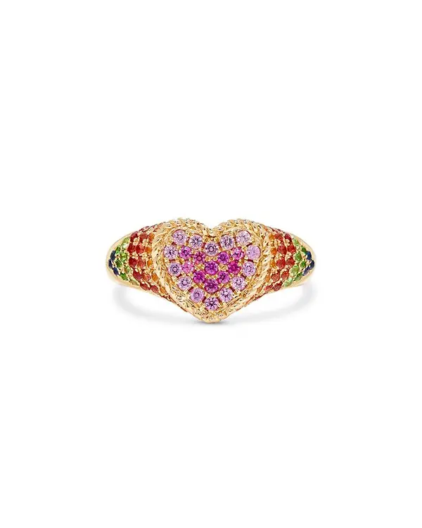Yvonne Léon 9k Yellow Gold Heart Signet Ring - Pink/gold