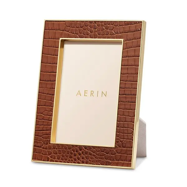 Aerin Classic Croc Leather Frame 4 X 6 - Chestnut