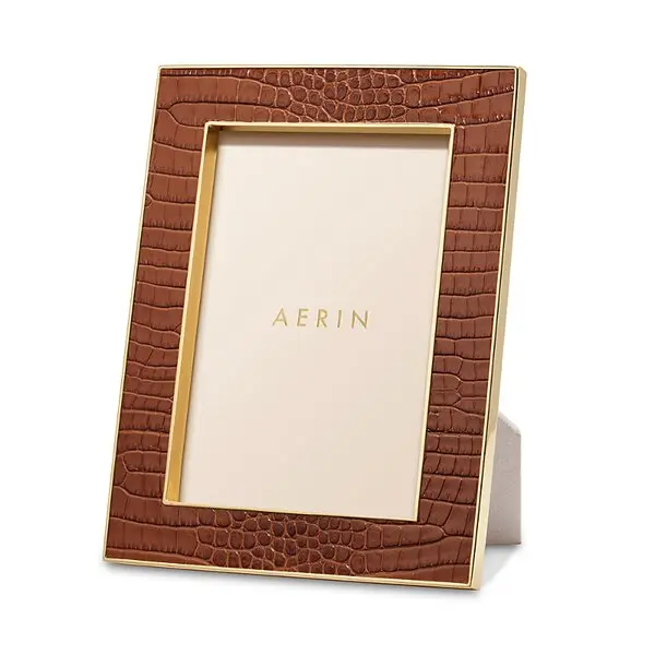 Aerin Classic Croc Leather Frame 8 X 10 - Chestnut