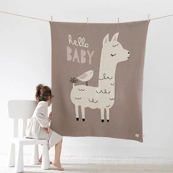 PINK LEMONADE Hello Lama Baby Blanket - Taupe
