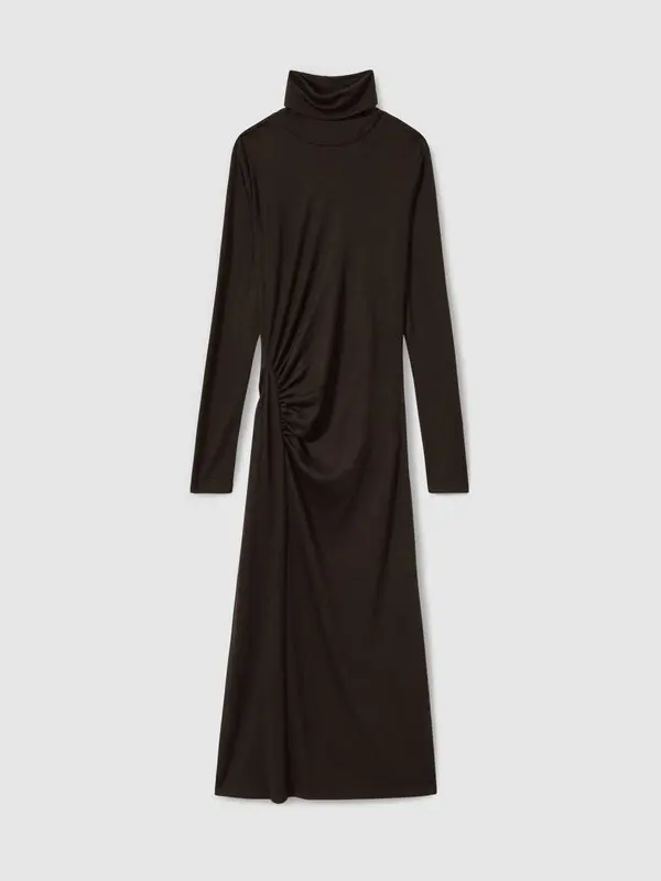 REISS Nile Wool Jersey Midi Dress - Brown
