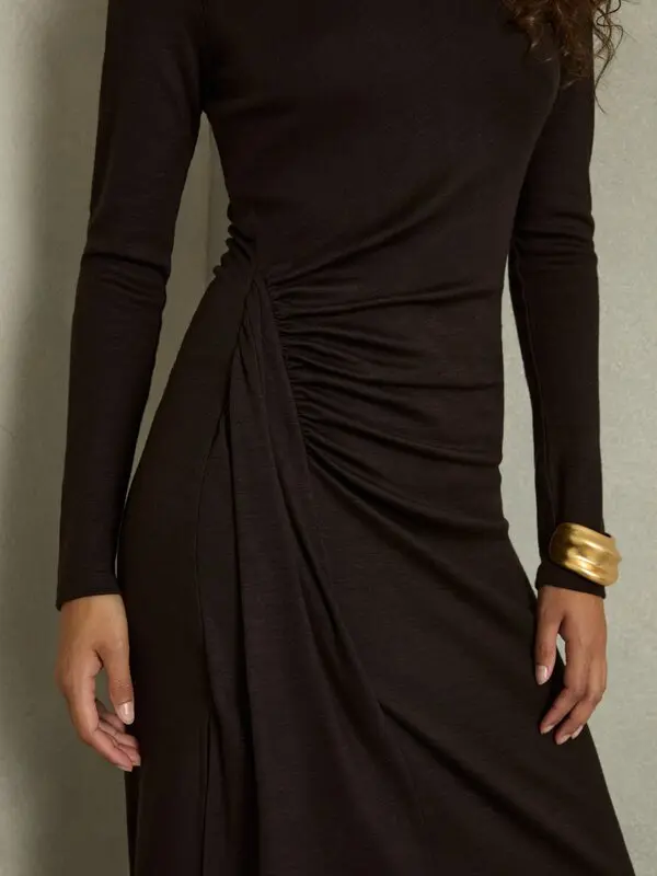REISS Nile Wool Jersey Midi Dress - Brown