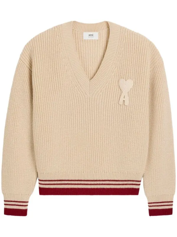 AMI Paris Ribbed V-neck Sweater