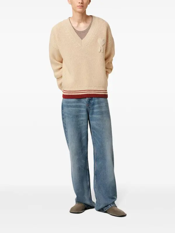 AMI Paris Ribbed V-neck Sweater