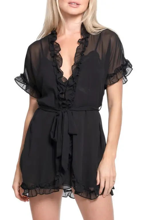 IN BLOOM BY JONQUIL Alice Ruffle Wrap Robe - Black