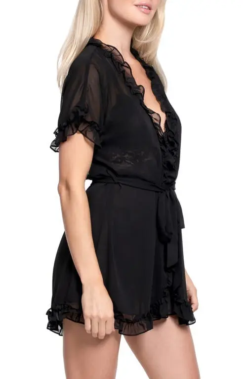 IN BLOOM BY JONQUIL Alice Ruffle Wrap Robe - Black