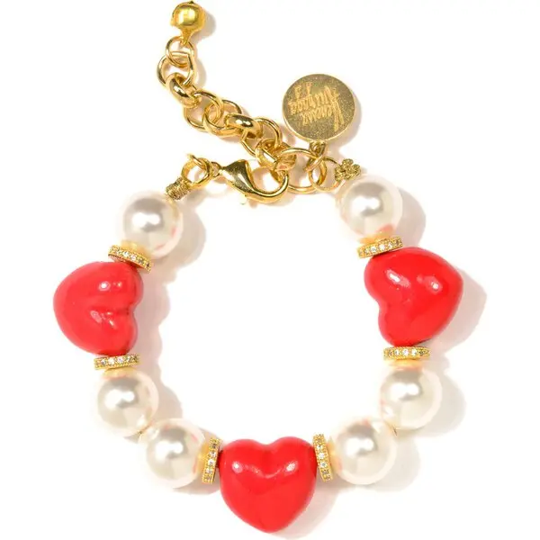 VENESSA ARIZAGA Heart To Heart Pearl Bracelet - White