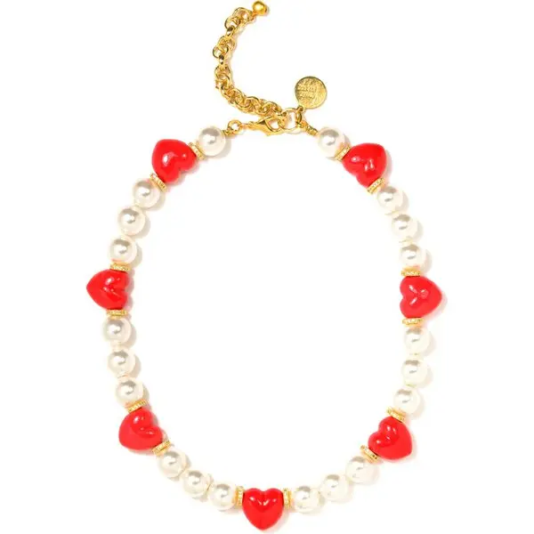 VENESSA ARIZAGA Heart To Heart Pearl Necklace - White