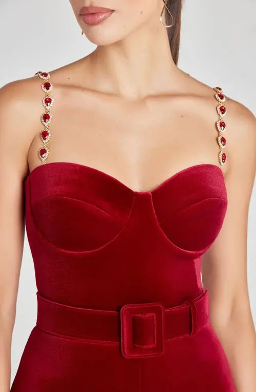 NADINE MERABI Harley Flare Velvet Jumpsuit