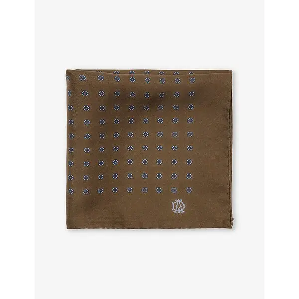 Dunhill Circular Neats Printed Silk Pocket Square - Olive