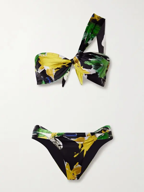 SARA CRISTINA Narcissus Printed Stretch-econyl® Bikini - Black