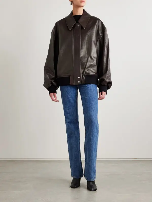 Khaite Shelman Leather Bomber Jacket