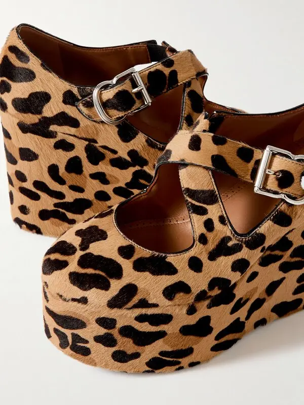 Alaïa 110 Leopard-print Calf Hair Platform Wedge Pumps