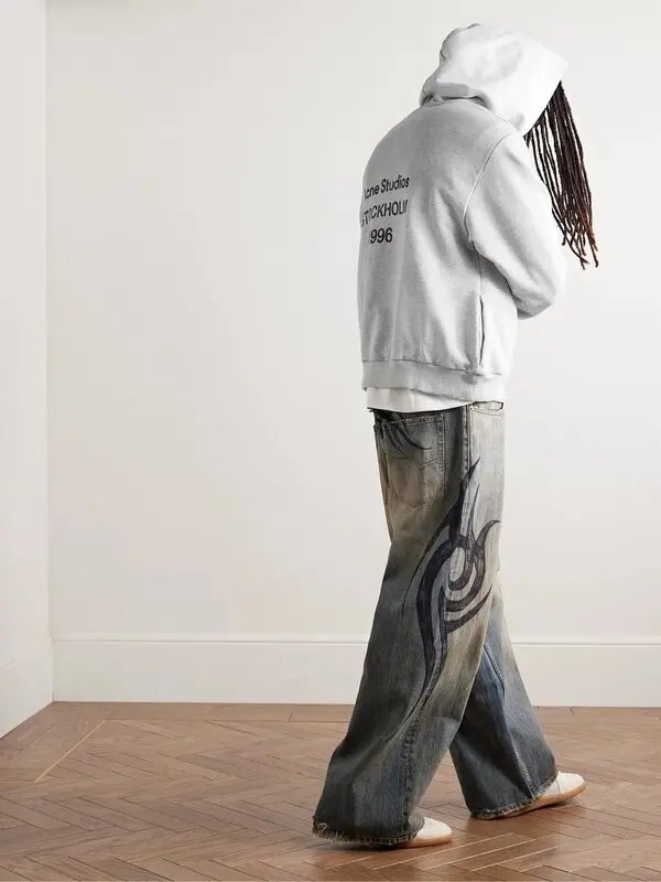 Acne Studios Franziska Garment-dyed Distressed Logo-print Cotton-blend Jersey Hoodie