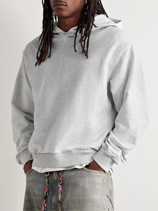 Acne Studios Franziska Garment-dyed Distressed Logo-print Cotton-blend Jersey Hoodie
