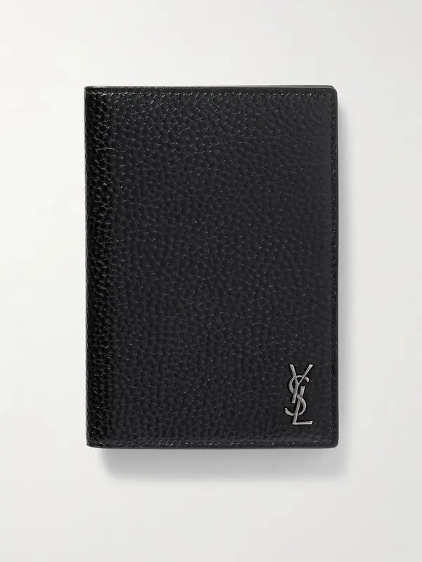Saint Laurent Cassandre Logo-embellished Full-grain Leather Passport Holder - Black