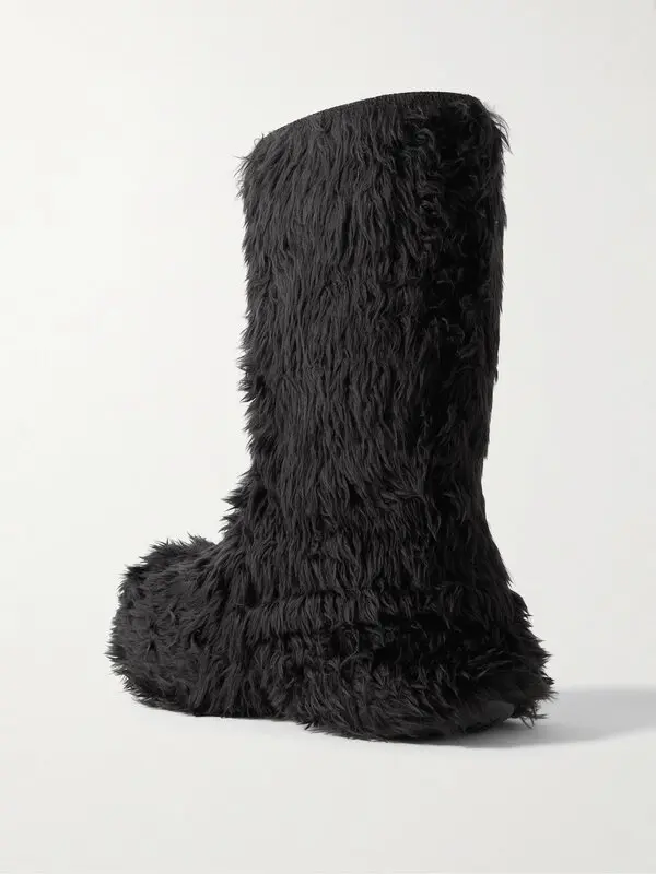 Balenciaga + Crocs™ Platform Boots in Black Faux Fur and Rubber Balenciaga Crocs Faux Fur Platform Boots - Black | Editorialist main image 2