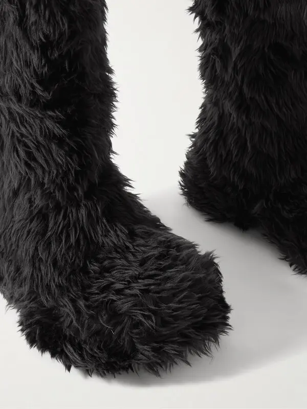 Balenciaga Crocs Faux Fur Platform Boots - Black | Editorialist