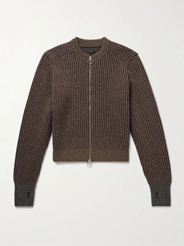 Kapital Cropped Ribbed Wool Zip-up Cardigan
