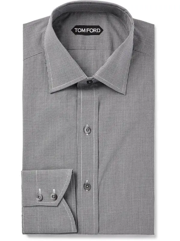 TOM FORD Slim-fit Cutaway-collar Checked Cotton-poplin Shirt - Gray