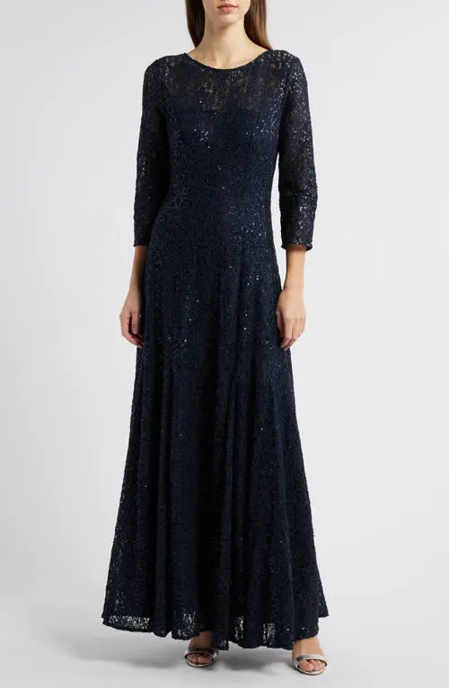 TAHARI ASL Sequin Lace A-line Gown