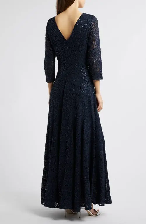 TAHARI ASL Sequin Lace A-line Gown