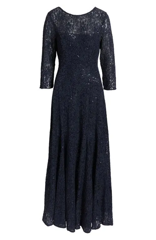 TAHARI ASL Sequin Lace A-line Gown