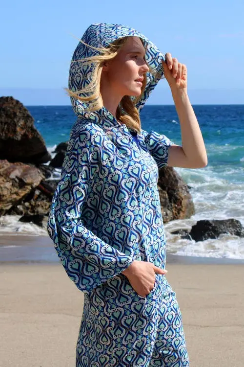 Henelle Hooded Printed Kaftan - Surf Rider