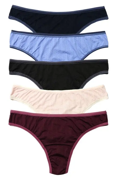 Hanky Panky Movecalm™ Assorted 5-pack Natural Rise Thongs - Black Cool Water Marshmallow